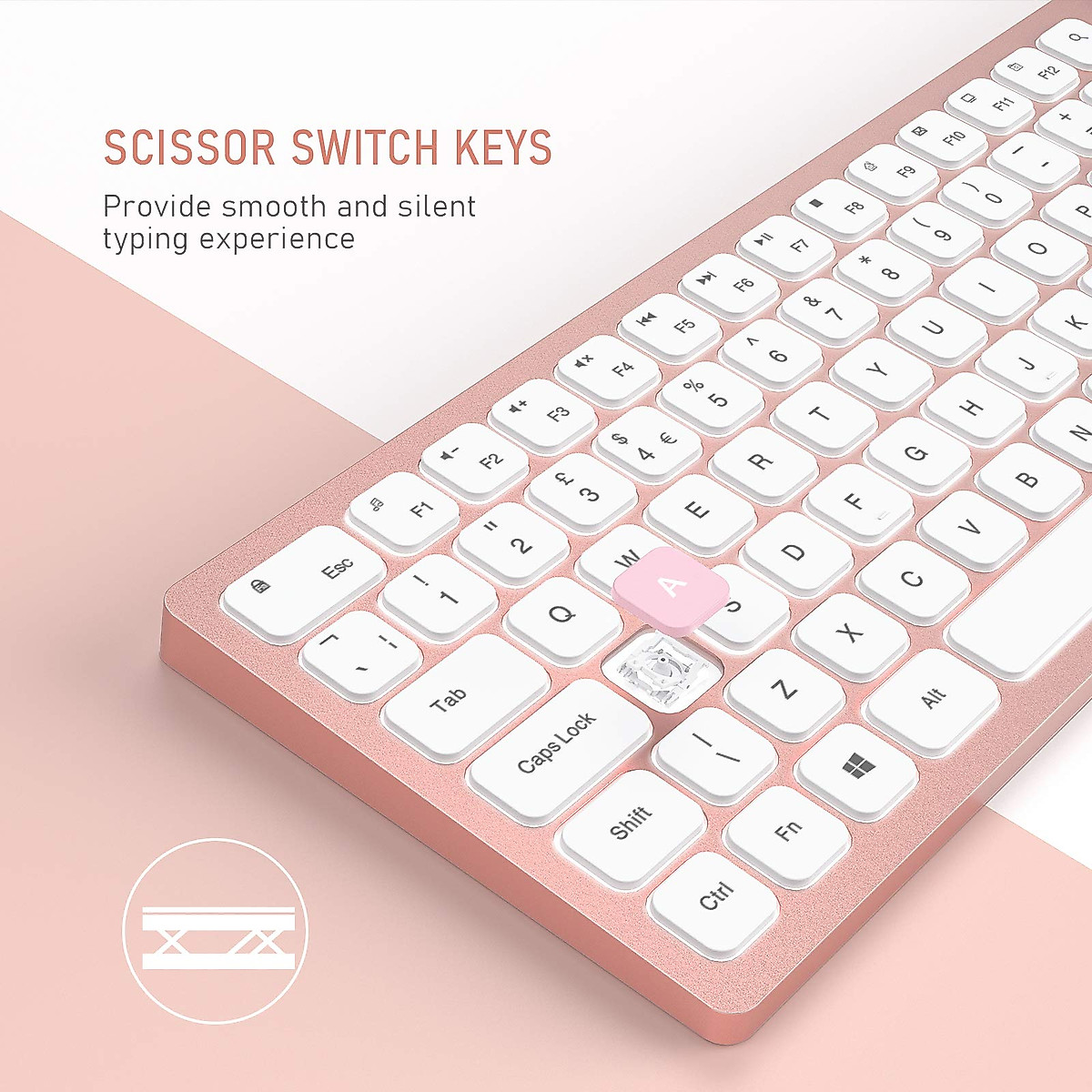 seenda Backlit Wireless Keyboard, 2.4GHz Ultra Slim Rechargeable Keyboard, Illuminated Wireless Keyboard for Computer, Laptop, Desktop, PC, Surface, Smart TV, Windows 10/8/7 (Rose Gold)