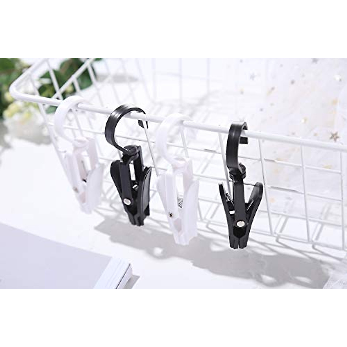 Super Strong Plastic Family Travel Rotating Hanging Laundry Hook, Clothespin, hat Clip-4.3 inches (White) 10PCS