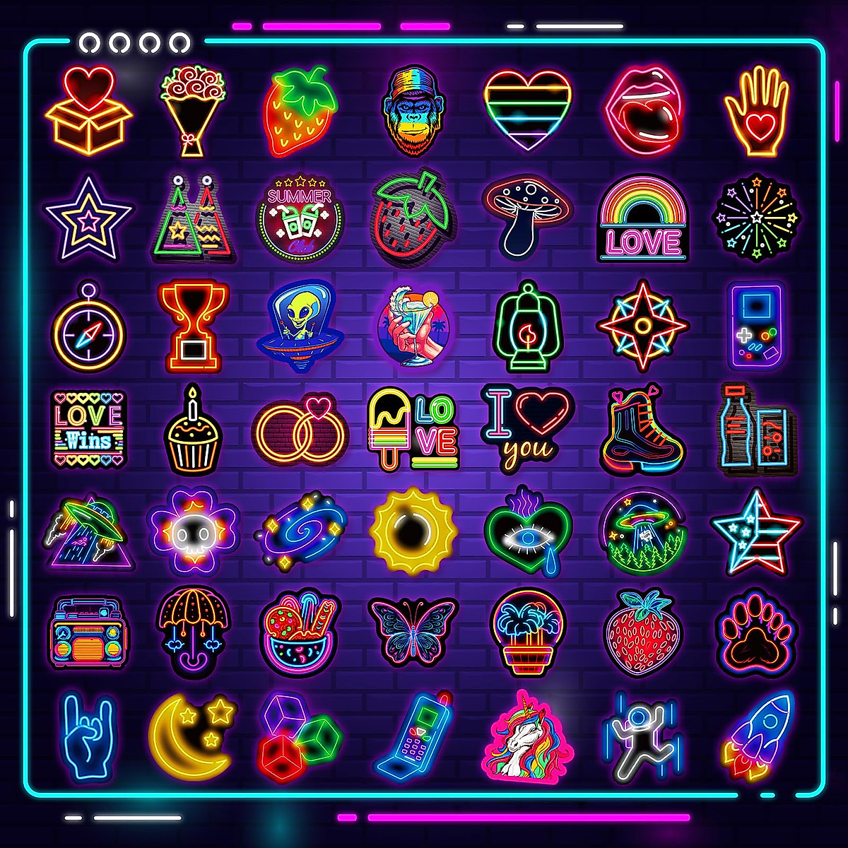 300 PCS Neon Stickers Pack,Cool Stickers for Teens Adults Kids,Waterproof Trendy Stickers for Skateboard Water Bottle Laptop Scrapbook Luggage