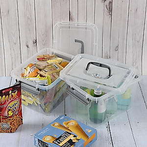 Udotry 6 Quart Clear Plastic Storage Latching Bins with Handle, Small Plastic Boxes with Lids, 6 Packs