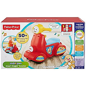 Fisher-Price Laugh & Learn Toddler Ride-On, Smart Stages Scooter, Musical Learning Toy with Motion-Activated Songs for Ages 1+ Years