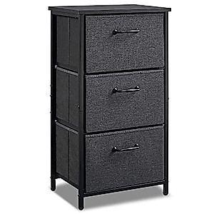 LAND·VOI Storage Dresser with 3 Fabric Drawers,Night Stand for Bedroom, Office, Living Room, and Hallway Entryway Closets, Steel Frame Wood Top, Easy Pull Handle,Black Grey BET11B