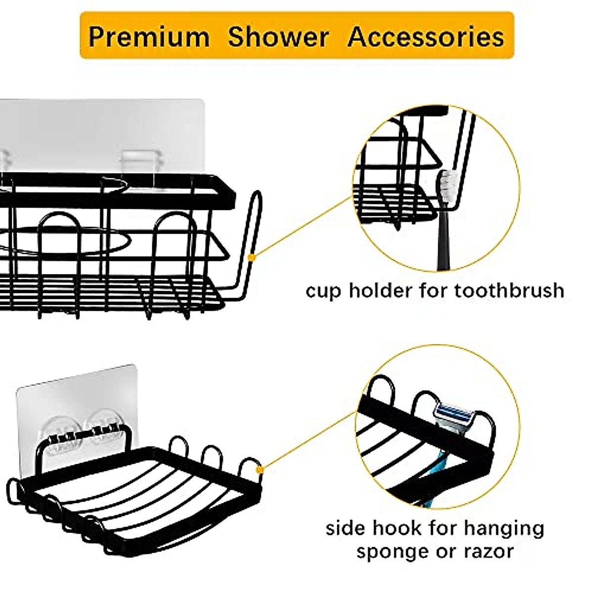 FYLEIRF 4 Pack Shower Caddy,Shower Organizer,Shower Shelf For Inside Shower,No Drilling Space Saver With Wall Mounting Design,Black