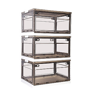 haomsj Stackable Storage Bins Collapsible Closet Organizer Clear Box Large Cube Plastic Container with Handles & Wheels, 2 Ways to Open for Playroom, Home and Camping Cabinet (25Quarts+3Pcs, White)