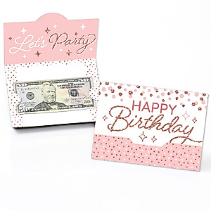 Big Dot of Happiness Pink Rose Gold Birthday - Happy Birthday Party Money And Gift Card Holders - Set of 8