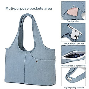 Denim Bag for Women, Large Hobo crossbody Bag Denim Tote Bag with Pockets Casual Canvas Bag Lightweight Tote Bag for Office Travel School