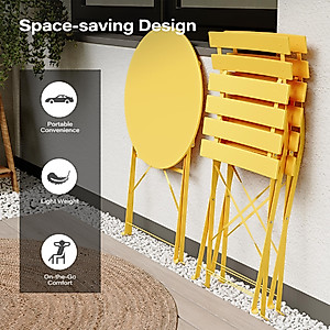 LAUSAINT HOME 3-Piece Steel Folding Bistro Set, Foldable Patio Furniture Set with Premium Frame, Outdoor Bistro Table and Chairs Set of 2 for Patio, Garden, Balcony and Poolside (Yellow)