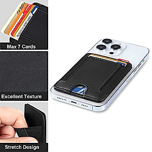 Magnetic Card Holder Leather Wallet, Credit Card Holder Wallet with MagSafe for iPhone 14/14 Plus/14 Pro/14 Pro Max and 13/12 Series Magsafe Wallet, Max Fit 7 Cards, RFID Blocking, Compact Size