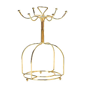 oAutoSjy Iron Coffee Cup Holder Gold Mug Holder with Hook & Handle Coffee Mug Rack Dishes Organizer Mug and Saucer Display Rack Wrought Iron Mug Drainer Storage Drying Rack for Counter Kitchen Office