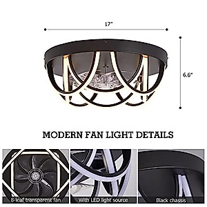 Ceiling Fan with Lights Flush Mount Ceiling Fan with Remote Control, 17 Inch Industrial LED Low Profile Ceiling Fan with Lights 3-Color Dimming for Bedroom Kitchen Dining Living Room