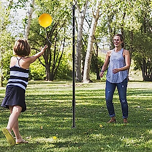 Tetherball Ball and Rope Set Pole Equipment, Probable Tether Balls Set with Heavy Duty Anchor for Peach Sand, Backyard, Playground, 2.8-8.7 FT Height Adjustable Metal Pole, Soft Paddled Rubber Ball