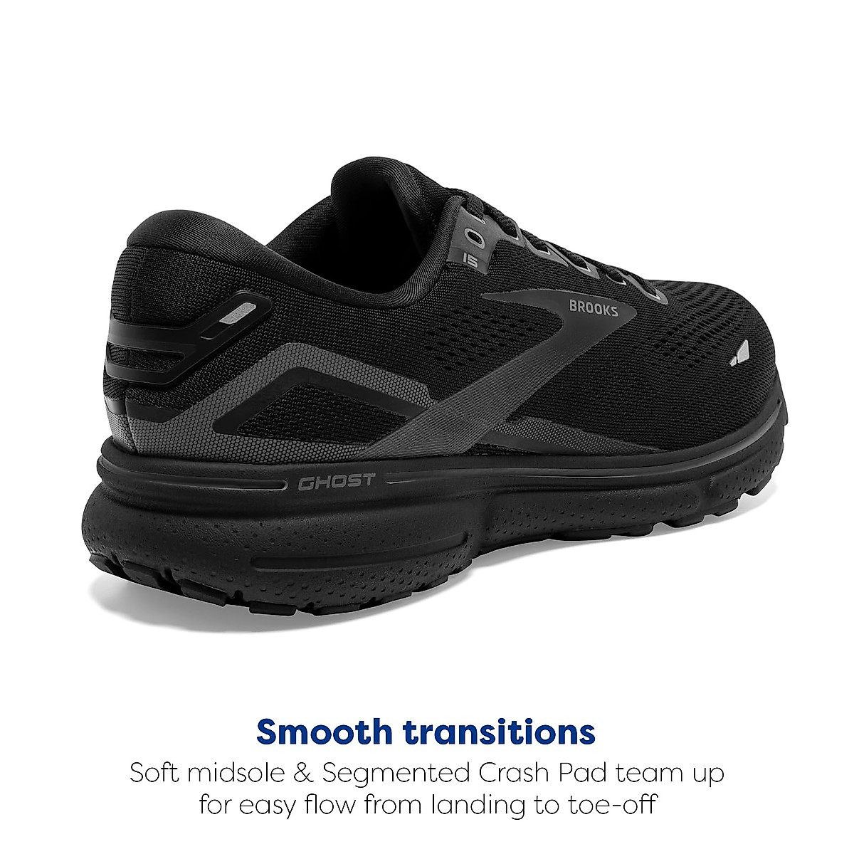 Brooks Men's Ghost 15 Neutral Running Shoe - Black/Black/Ebony - 12 Wide