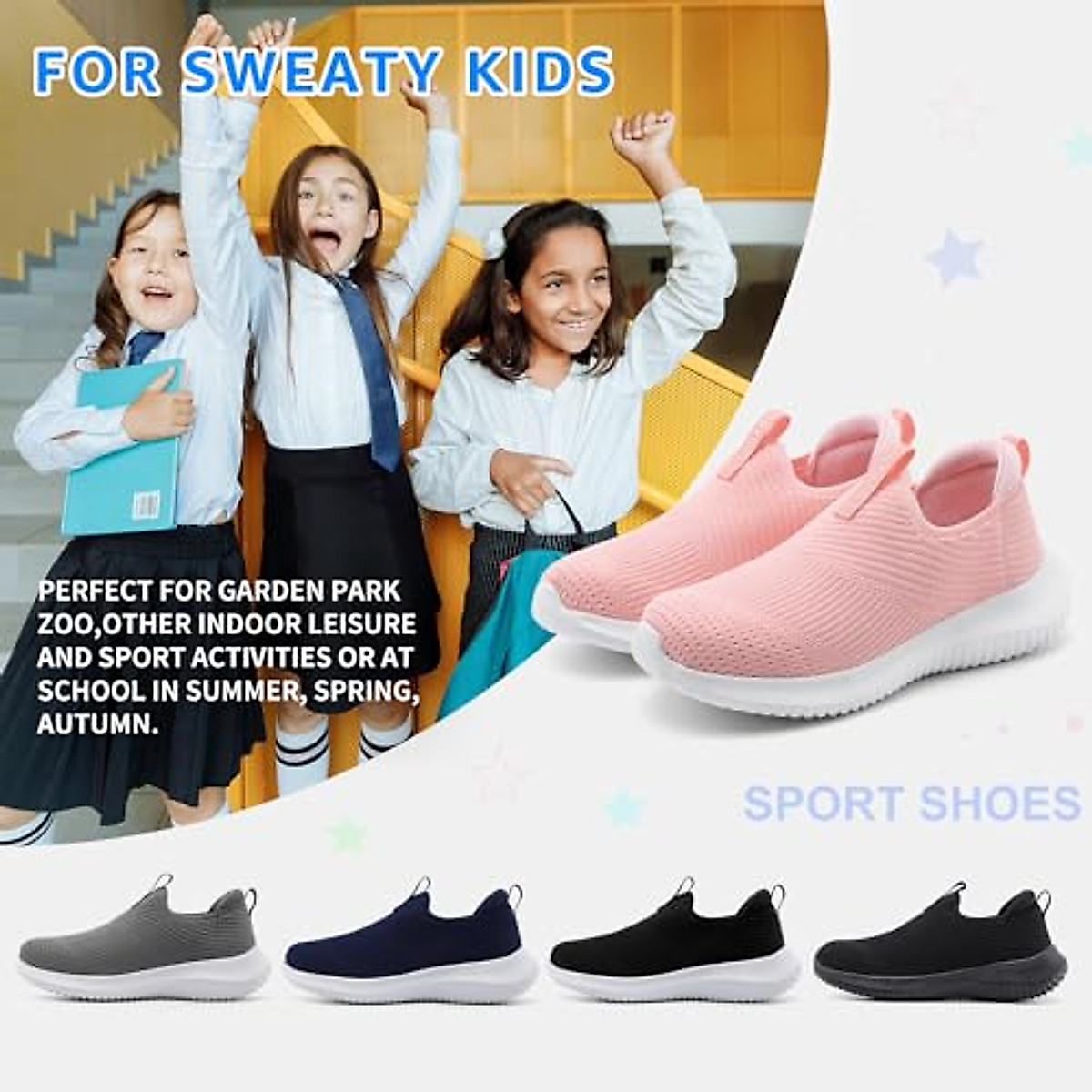STQ Girls Shoes for Kids Slip on Sneakers School Gym Athletic Tennis Shoes Pink Size 2 Little Kid