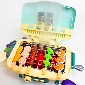 ChuburD Play Food Kids Kitchen Playset, Play Kitchen Toy Grill, Kids bbq Grill Playset, Pretend Play Cooking with Smoke, Sound and Light, for Toddlers for Kids 3 and up