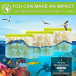 roonoo 10 Pack Reusable Sandwich Bags, Reusable Storage Bags, BPA Free Quart Freezer Bags Dishwasher Safe Leakproof Lunch Bags for Meat Fruit Veggies Home Organization