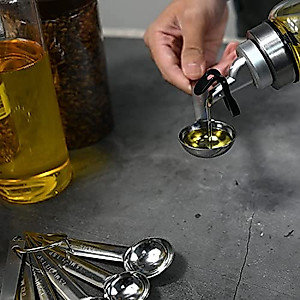 Measuring Spoons Set, Stainless Steel Teaspoon Measuring Spoons for Measuring Dry and Liquid Ingredients, Tablespoon Measure Spoon Set of 6 with Bonus Leveler, Dishwasher Safe