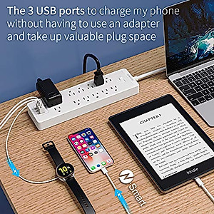 25 Ft Extension Cord Flat Plug Bundle, NTONPOWER 2100 Joules Surge Protector Power Strip with 12 Outlets 3 USB 25 Ft Extension Cord, Power Strip with 25 ft Long Cord 6 Outlets 4 USB Ports