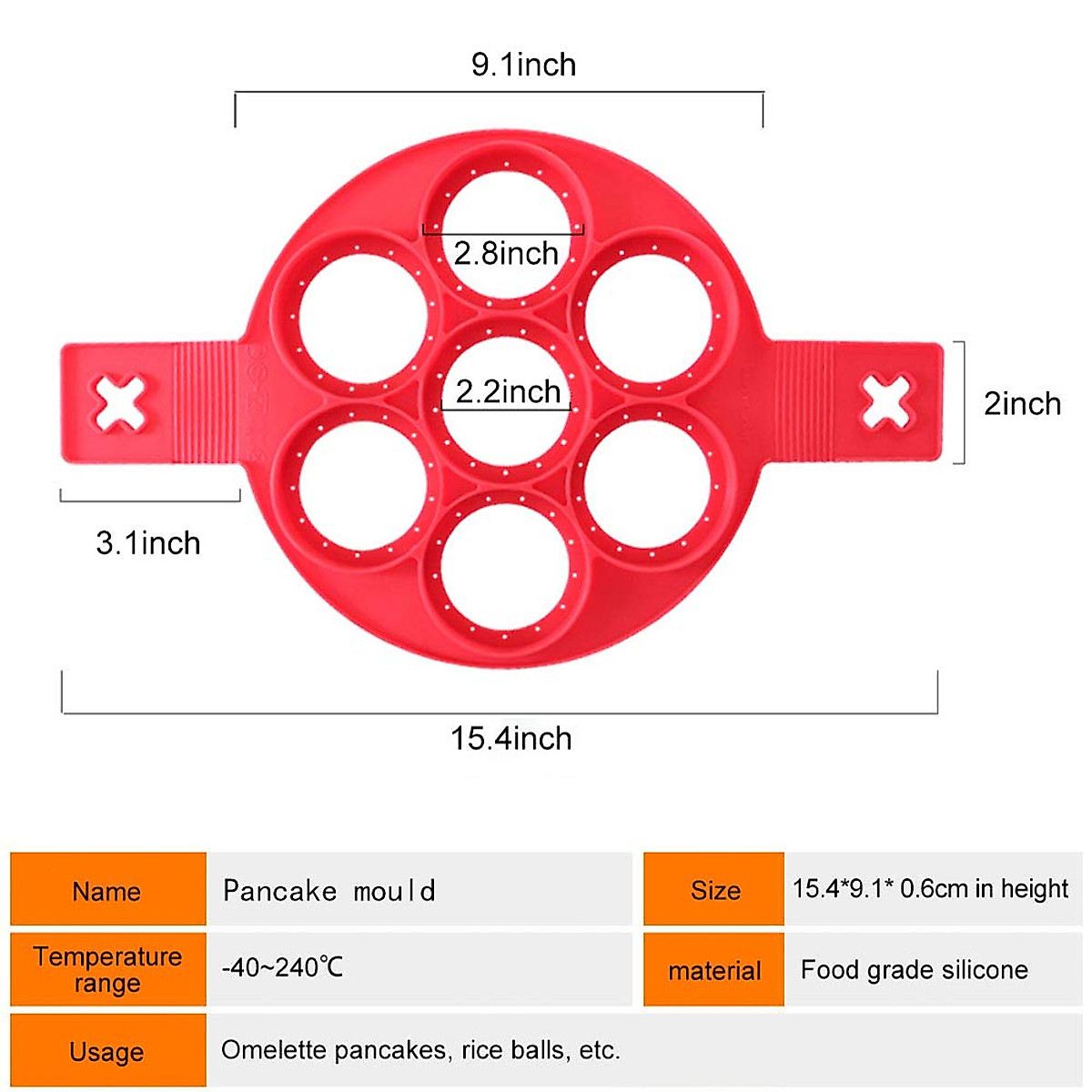 Silicone cake mold,silicone mold，pancake mold， silicone egg ring, non stick egg rings,Egg Cooking Circle, perfect omelet mold or pancake ring, reusable silicone omelet mold (red)