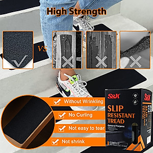 S&X Stair Treads Non-Slip Outdoor Grip Tape, 12-Pack, 6” x 30” Pre-Cut Anti Slip Tape, Black