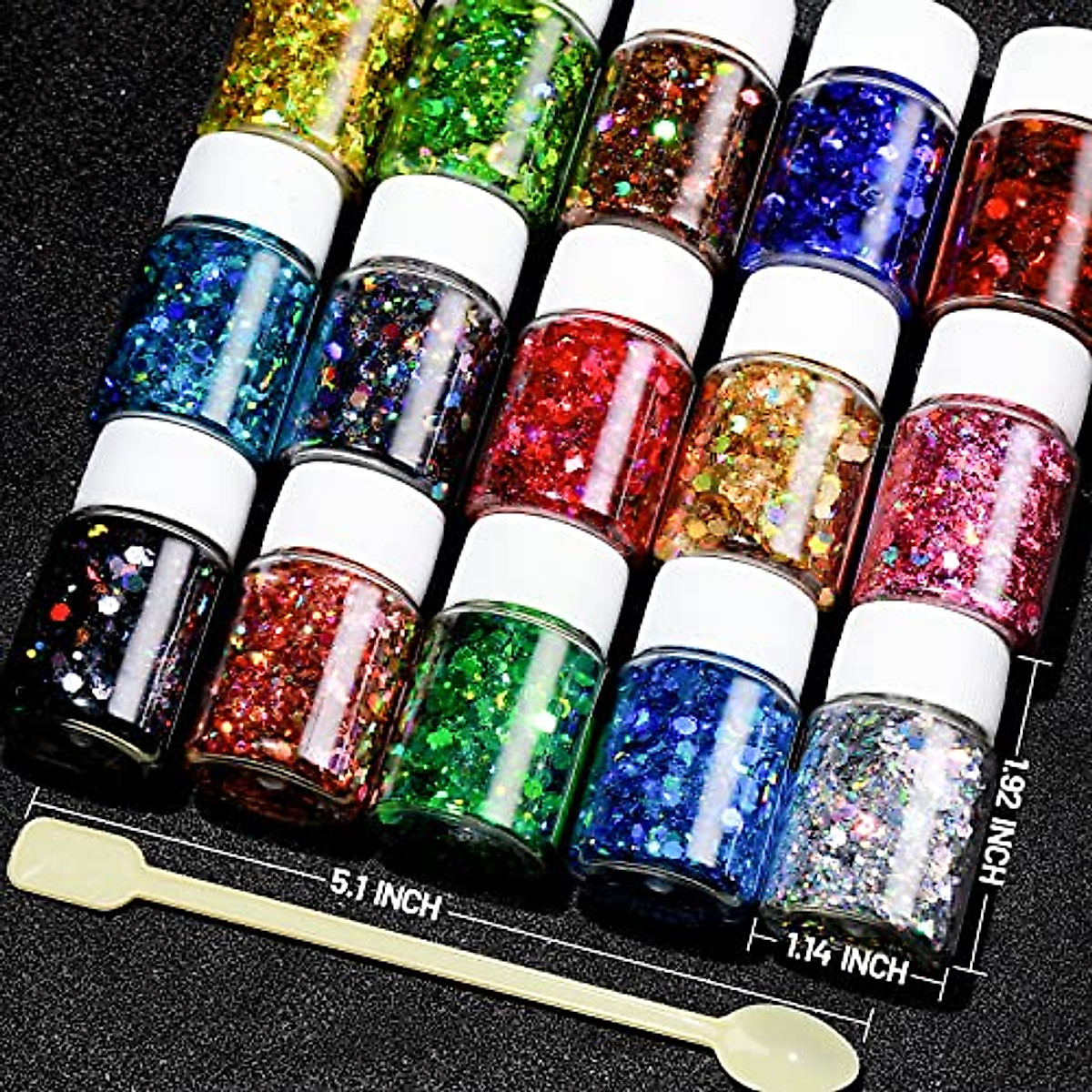 Holographic Chunky Glitter, 15 Colors Craft Glitter for Resin, LEOBRO Nail Glitter, Festival Cosmetic Eye Hair Face Body Glitter, Glitter Flakes Sequins for Epoxy Resin Tumbler DIY Arts Crafts