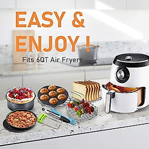 CAXXA 15 PCS 8 Inch XL Air Fryer Accessories, Deep Fryer Accessories with Recipe Cookbook Compatible with Growise Phillips Cozyna Fits All 4.2QT - 5.8QT Air Fryer