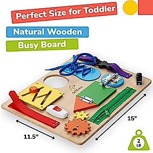 deMoca Busy Board for Toddlers, Montessori Toy for 3 Year Old with 10 Educational Toddler Activities to Develop Fine Motor Skills, Learning Wooden Travel Toy for Plane and Car Journey