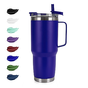 30oz Tumbler with Handle, Insulated Leak Proof Coffee Travel Mug with Straw Lid Double Wall Stainless Steel Vacuum Tumblers Metal Cup Keep Hot and Iced Drink for Gym, Office, Camping, Blue 1 Pack