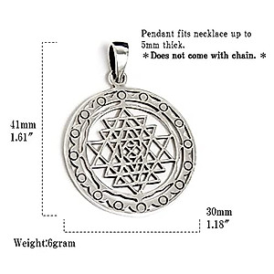 COSUMOSU Sri Yantra Sacred Geometry India Hinduism 925 Sterling Silver Talisman Pendant (Round S)