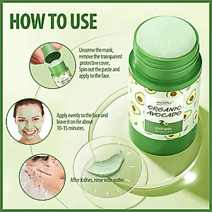 Clay Stick Mask Avocado Dead sea Mud Mask Natural Green Tea Purifying Clay Stick Mask Deep Cleansing Blackhead Remover Clay Mask Nourishing Hydration Facial Mask With Blackhead Remover Extractor Tools