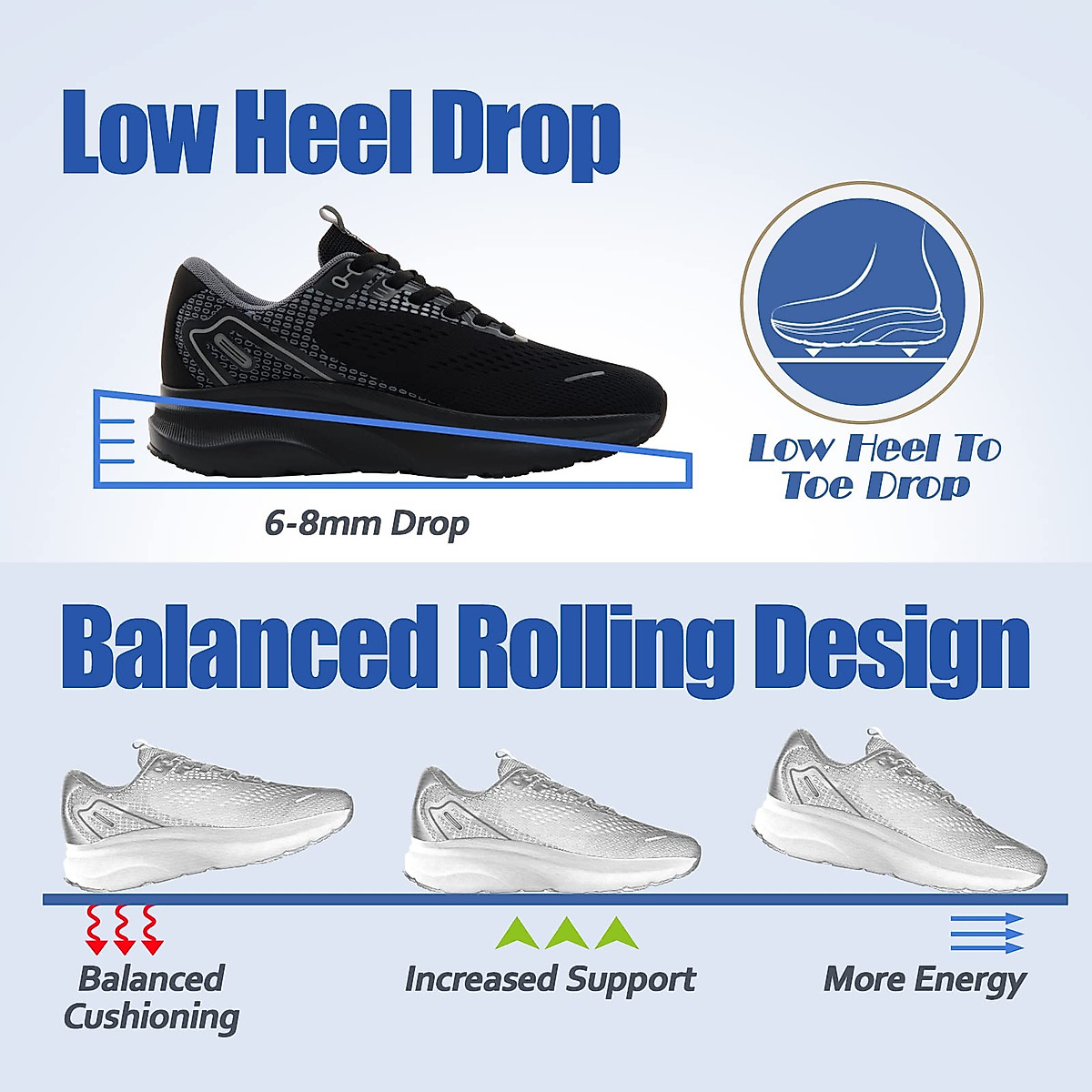 JACKSHIBO Wide Toe Box Shoes for Men Women Wide Sneakers Road Running Shoes Lightweight Breathable Neutral Cushioned Walking Shoes Athletic Tennis Wide Shoes Black