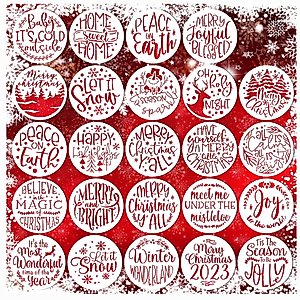 Christmas Stencils for Painting on Wood Small Cookie Christmas Tree Ornaments Mini Reusable Christmas Stencils for Kids Crafts Supplies Glass Home Party Decorations Supplies (24 Christmas 4inround)