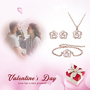 EleQueen Rose Flower Necklace Earrings Bracelet Set 14K White Rose Gold Plated Hypoallergenic Jewelry Sets Gift for Women Girls