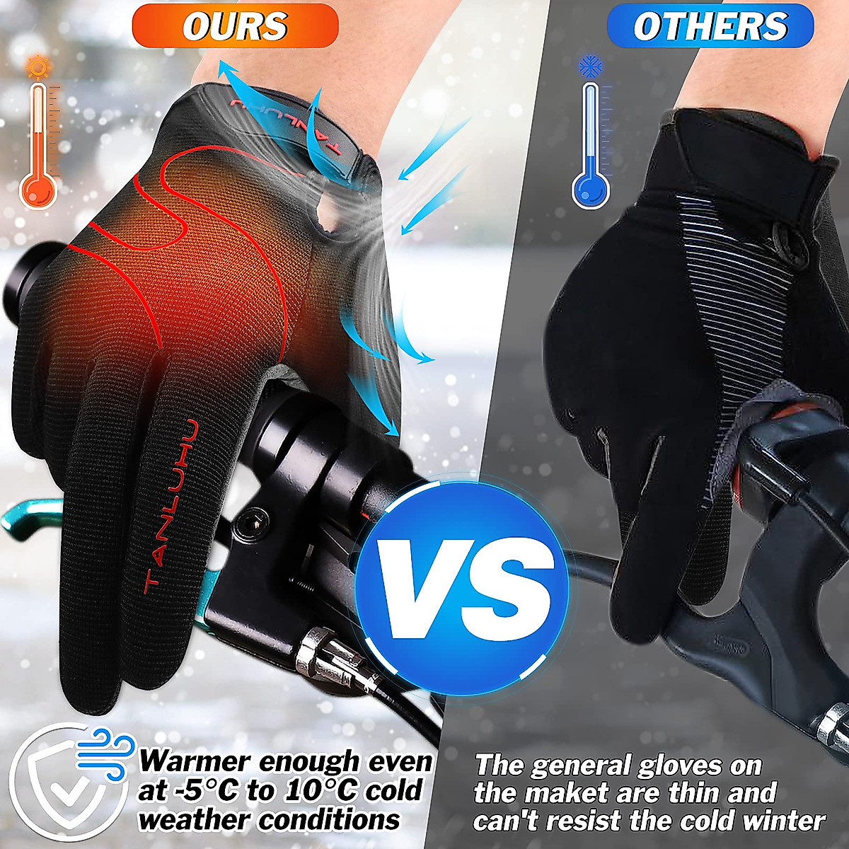 Tanluhu Mountain Bike Gloves - Full Finger Touch Screen, Anti-Slip, Shock-Absorbing for Men & Women (Red)