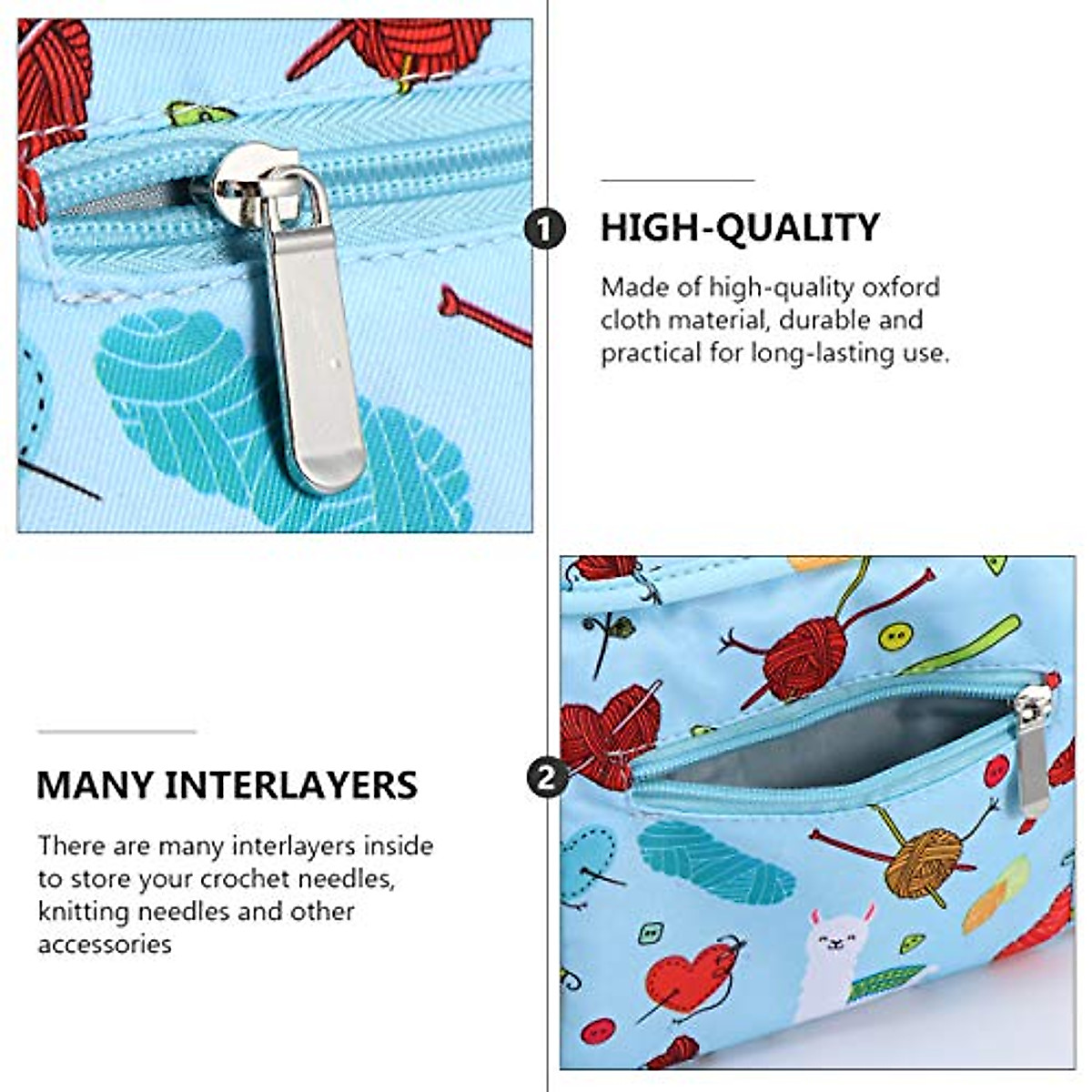 EXCEART Crochet Hook Case Portable Empty Sweater Knitting Needles Zipper Bag Tote Pouch Travel Storage Organizer for Knitting Sewing Accessories