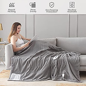 Reaks Heated Blanket Twin Size 62" x 84", Electric Blanket with 4 Heating Levels & 10 Hours Auto Off, ETL Certified, Machine Washable, Soft Grey Polar Fleece Fast Heating Blanket
