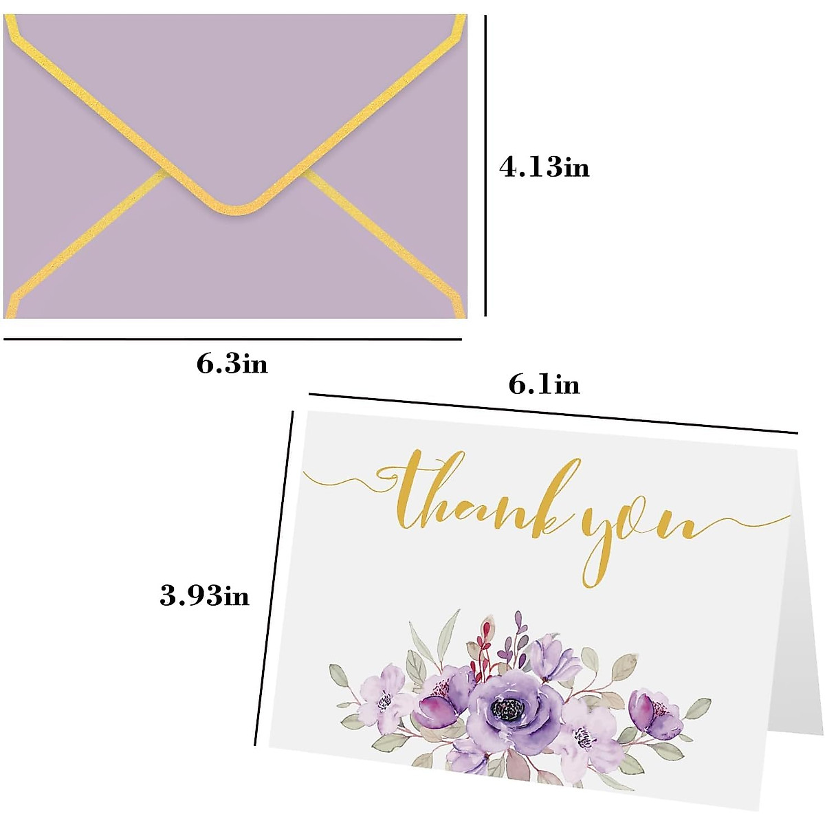 YUANAYA 36 Thank You Cards with Envelopes Purple 4x6 Inches, Blank Cards and Envelopes Bulk for Wedding, Sympathy, Baby Shower, Anniversary, Thanksgiving, Baby shower, Small Business, All Occasion