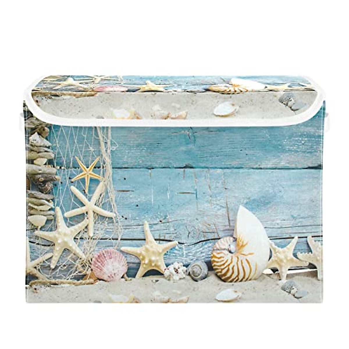 Kigai Brilliant Starfish Beach Storage Basket with Lid Collapsible Storage Bin Fabric Box Closet Organizer for Home Bedroom Office 1 Pack