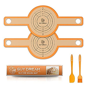 2PCs GUY DREAM Silicone Baking Mat for Dutch Oven - Non-stick Bread Sling - 8.3 Inch Reusable Bread Baking Mat – Silicone Dutch Oven Liner with Long Handles & 1 Set of Silicone Brush & Spatula