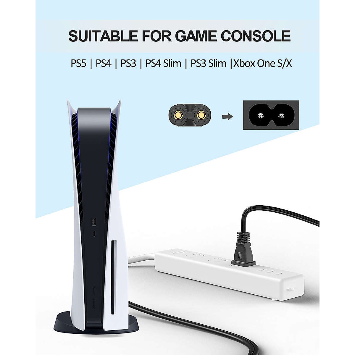 15Ft AC Power Cord for PS5 PS4 PS3,Xbox One S/X,Samsung TCL Roku Apple Toshiba Insignia LED LCD Smart TV,2 Prong Power Cable Replacement for HP Canon Printer