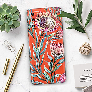 DesignSkinz Summer Floral Coral v2 Protective Vinyl Decal Wrap Skin Cover Compatible with The Samsung Galaxy S20 (Screen Trim & Back Glass Skin)