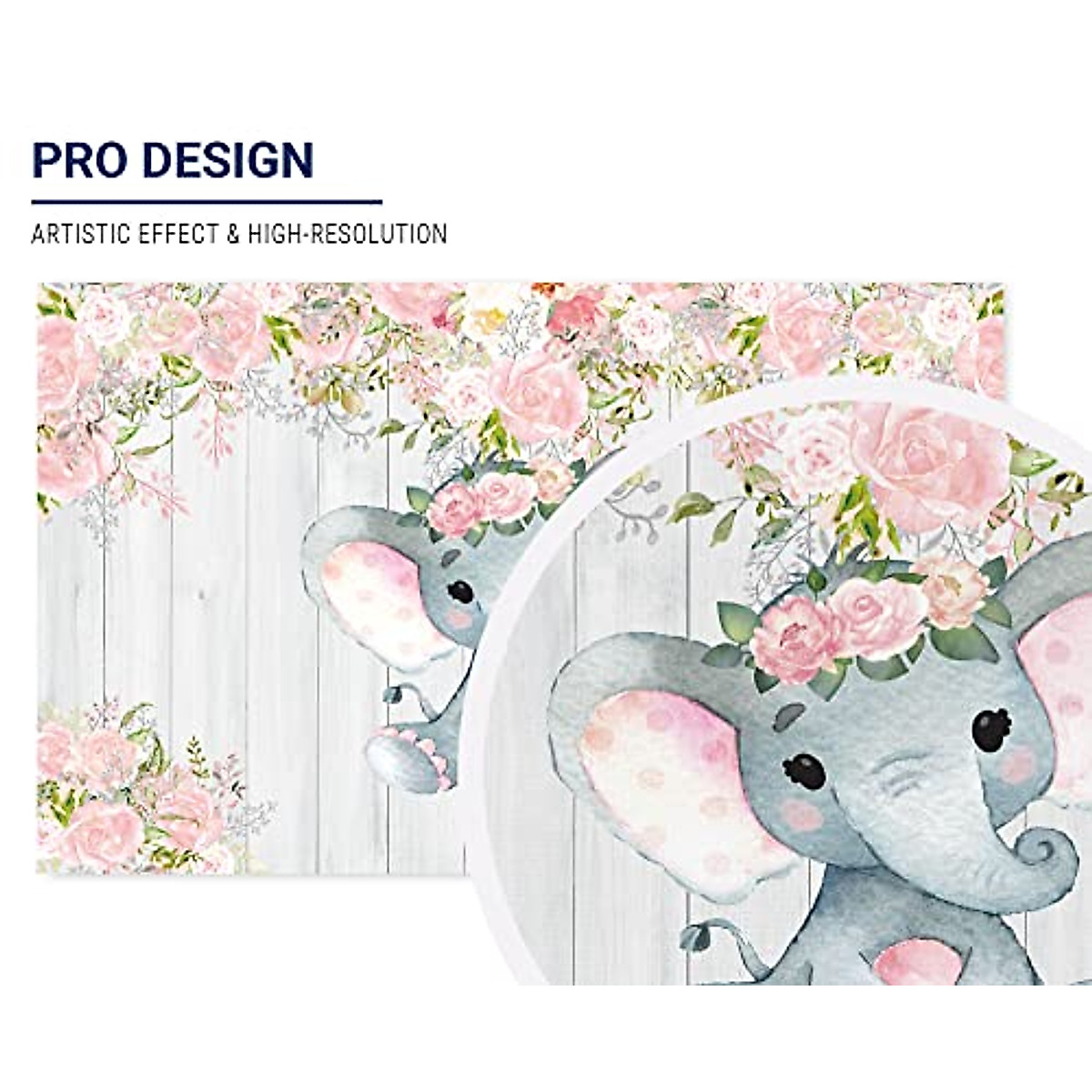 Allenjoy Rustic White Wood Elephant Backdrop Supplies for Baby Shower Pink Floral It's a Girl Newborn Kids Birthday Party Decorations Studio Cake Smash Candy Dessert Photography Banners Props