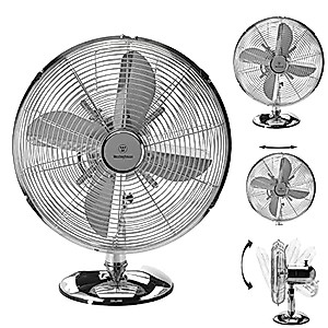 Westinghouse 12" Lightweight Small Vintage Metal Fan with 75° Oscillation and 3 Speeds - Ideal Fan for Desk, Office, Bedroom, or Retro Room Decor