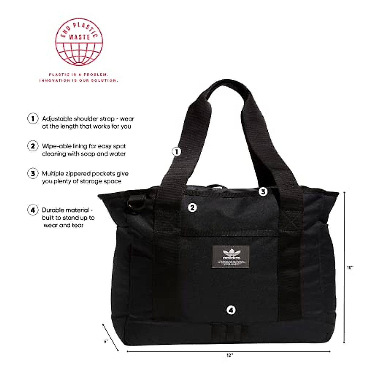 adidas Originals Sport Tote Bag, Black/Granite Grey, One Size