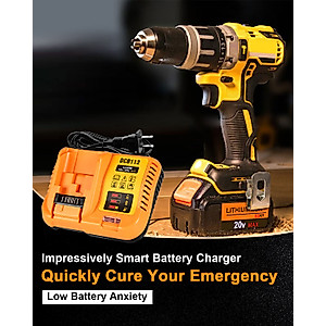 Aoasur DCB112 Battery Charger Replacement for Dewalt Compatible with 12V 20V Max Lithium BatteryDCB120 DCB127 DCB115 DCB118 DCB107 DCB105 DCB102(2 Batteries Included), Red,Yellow