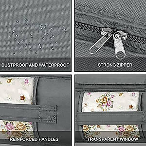 NUZYZ Large Underbed Storage Bags Organizer Capacity Box with Sturdy Zippers Clothes organizer Reinforced Handles and Clear windows for Store Blankets, Bedding, Clothes, Polyester Blend (4Pcs, Light Gray 2Big 2Small)