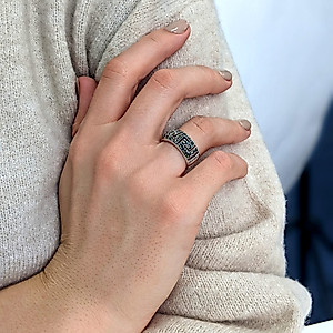 Silver Women's 925 Sterling Silver Oxidized Simulated Marcasite Greek Key Cut Out Band Ring