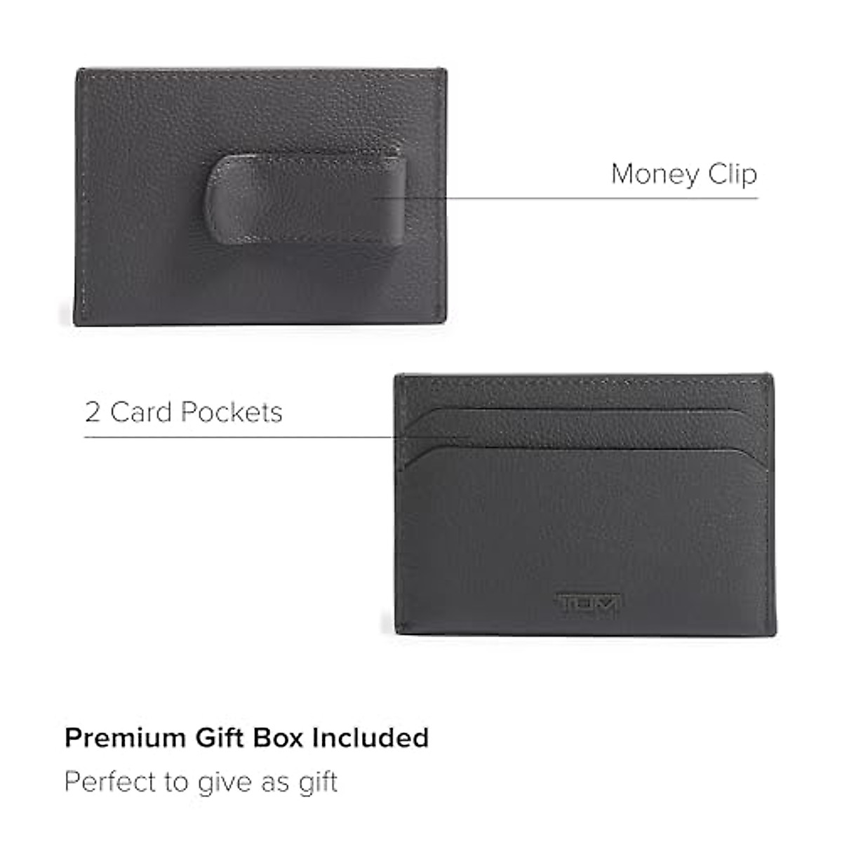 TUMI - Nassau Money Clip Card Case Leather Wallet for Men - Money Clip and 2 Card Pockets - Slim Profile - Textured Grey