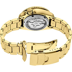 SEIKO SRPK20 Automatic Watch for Men - 5 Sports Collection - Men's Sport Watch with Stainless Steel Gold Finish, Blue Dial - Water-Resistant 100M