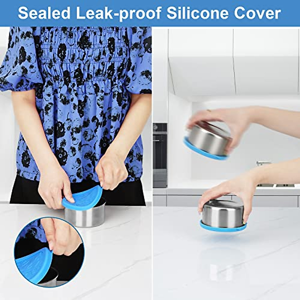 LEEPENK Stainless Steel Food Containers With Silicone Lids Leakproof Snack Containers for Kids Adults Set of 6 Metal Food Storage Containers (50,100,220,400,680,950ml) Durable for School Lunch,Picnic