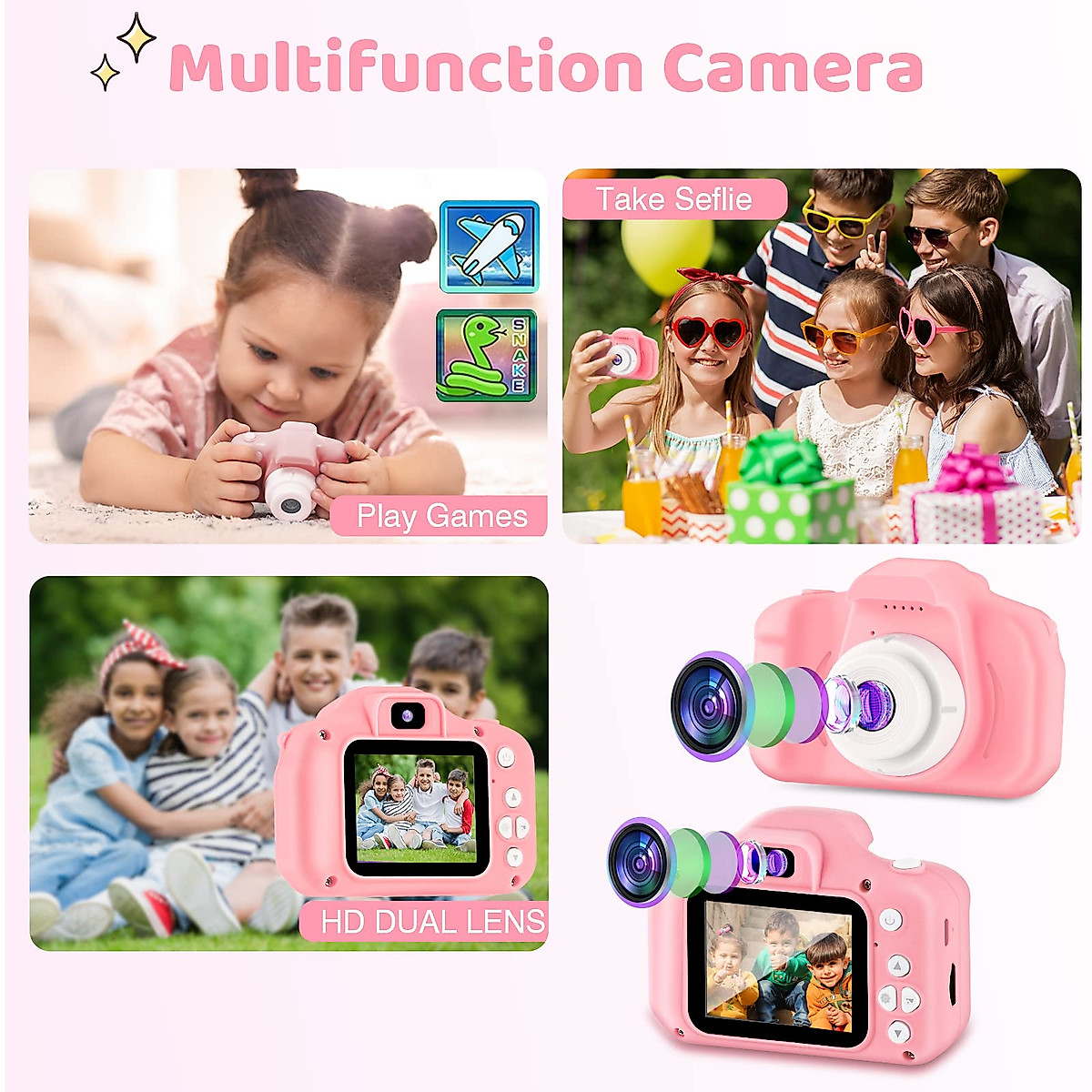 MAVREC Kids Digital Camera Toys for Boys Girls Age 3-9, 1080P HD Selfie Video Cameras for Toddler with 32GB SD Card, Best Easter Birthday Gifts for Boys Girls 3 4 5 6 7 8 9 Year Old Pink
